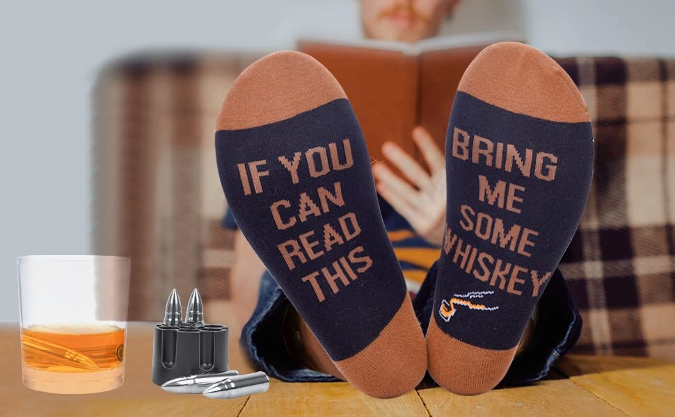 Whiskey Stones with Funny Socks, Unique Gifts for Men Husband Father Dad Boyfriend Guys Grandpa, Mens Gift Ideas, Cool Gadgets for Men Brother Him,Mens Stocking Stuffers 2023,Cool Stuff