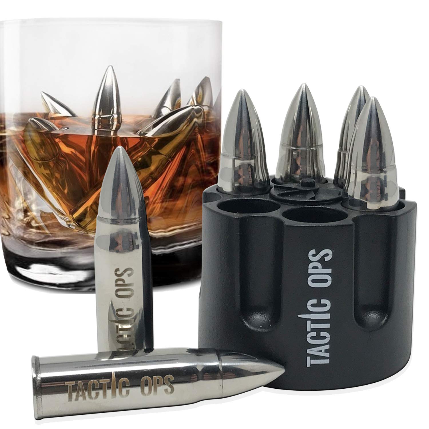 Bullet Shaped Bourbon Stones - Made of Stainless Steel - SUPER COLD! XL 2.5" - 6-Pack Whiskey Rocks - Metal Ice Stone Cubes Chillers Scotch - Valentine's Day gift for him