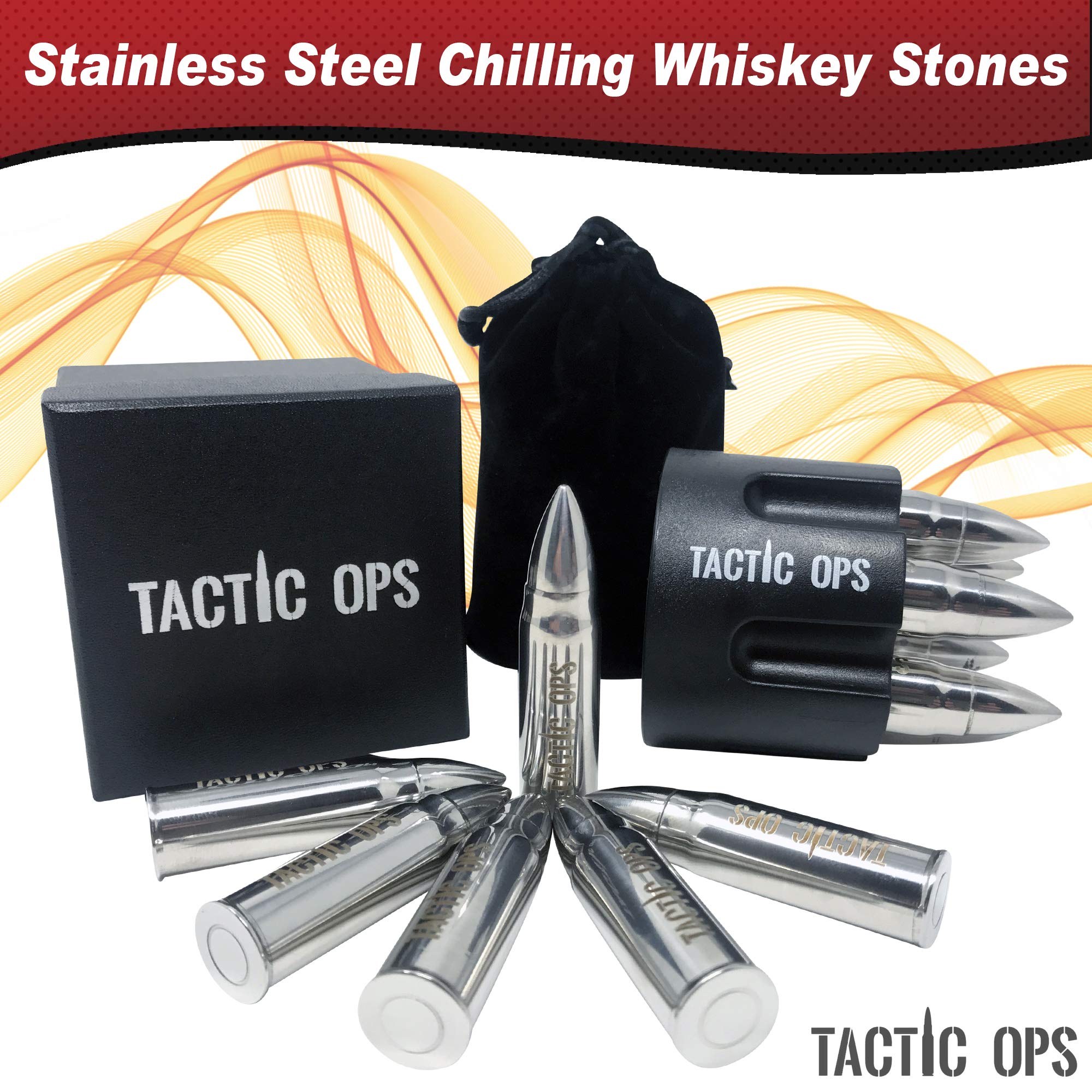 Bullet Shaped Bourbon Stones - Made of Stainless Steel - SUPER COLD! XL 2.5" - 6-Pack Whiskey Rocks - Metal Ice Stone Cubes Chillers Scotch - Valentine's Day gift for him