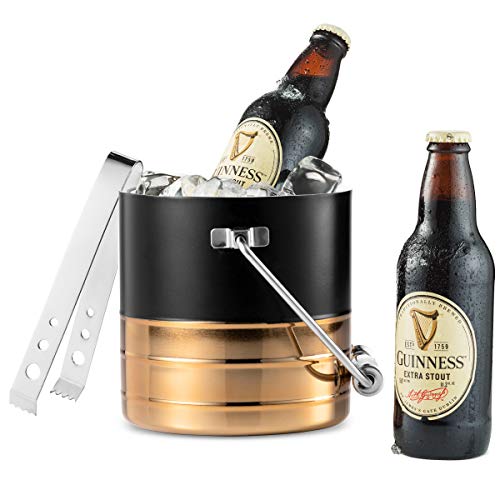 Mitbak Doubled Walled Ice Bucket with Ice Tongs | Sleek Insulated Stainless Steel Ice Holder Will Keep Ice Cubes Frozen for Hours | Elegant Kitchen and Bar Accessories | 1.5L (Black/Copper)