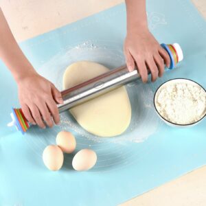 Adjustable Rolling Pin With 4 Thickness Rings, Stainless Steel Dough Roller Pizza Roller Handle Press Design With Measurement Guide For Baking, Fondant, Pizza, Pie Crust, Cookie