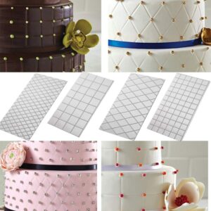 Cake Fondant Impression Mat Mold Diamond Quilted Grid Texture Embossed Lace Embossing Mat Cake Decorating Supplies for Cupcake Wedding Cake Decoration Tools(Set of 4）