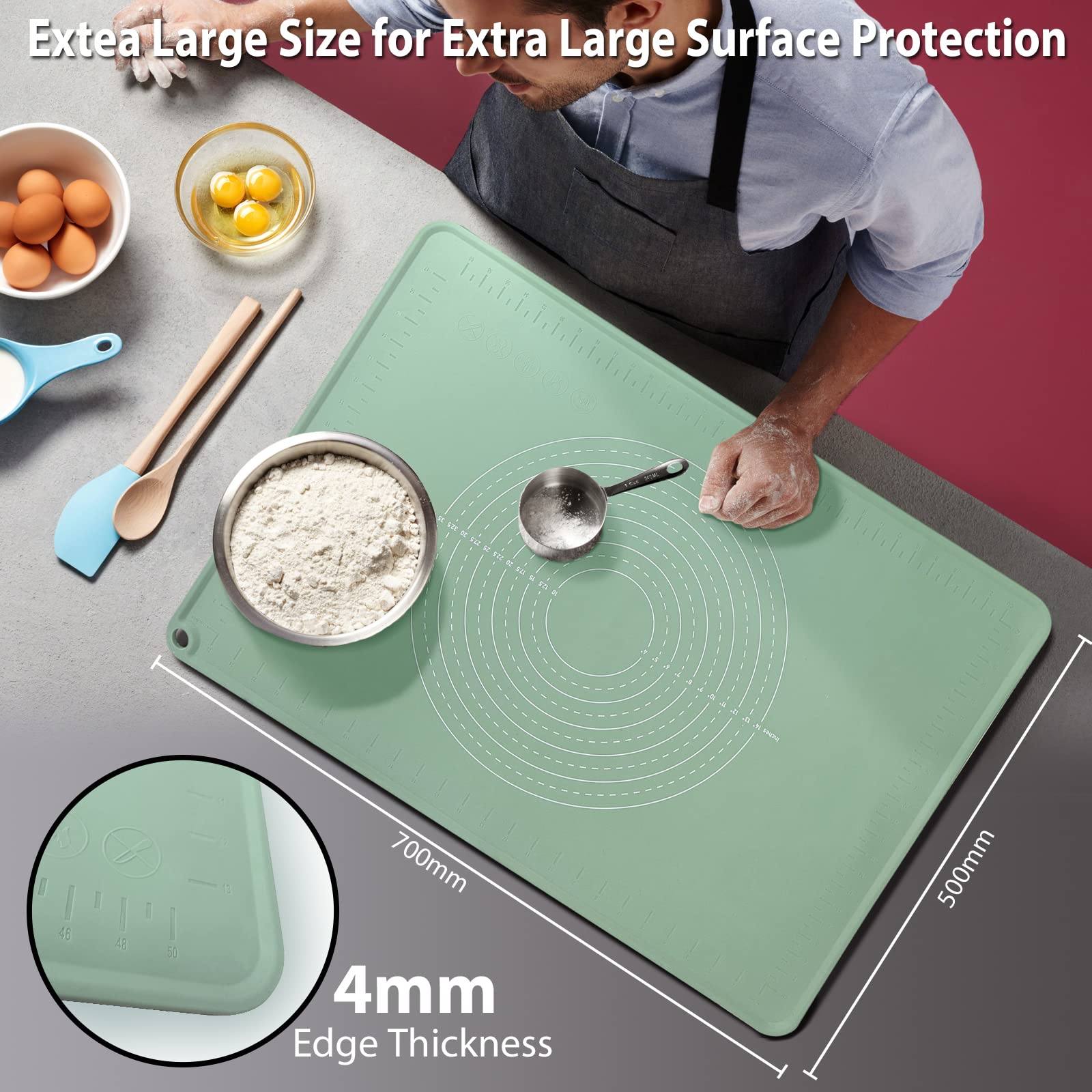 Silicone Baking Mat Extra Large Non-stick Baking Mat With High Edge, Food Grade Silicone Dough Rolling Mat For Making Cookies, Macarons, Multipurpose Mat, Countertop Mat, Placemat (20"X28")