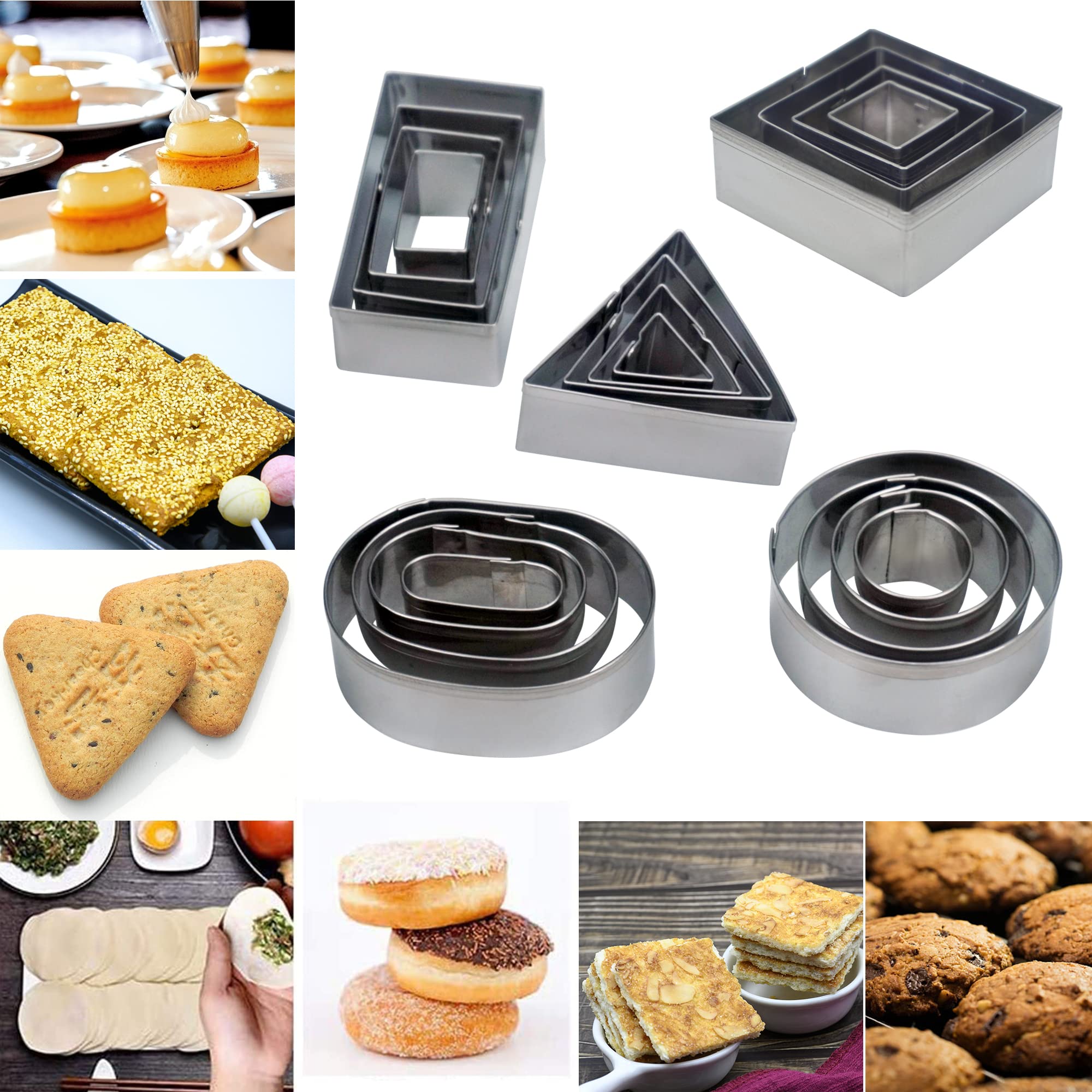 20 Pcs MINI Geometric Metal Cookie Cutters Set Fun Stainless Steel Biscuit Molds (Rectangular, Oval, Round, Square, Triangle) for Kitchen, Baking&Decorative Food, Kids, Christmas Holiday Party