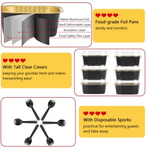 10oz Mini Cake Pans With Lids 40 Pack,LNYZQUS Aluminum Foil Square Cupcake Liners Brownie Baking Cups,Disposable 4”x4” Large Cupcake Pan,Jumbo Muffin Tin Ramekins Holders-Black In Gold