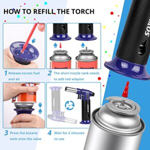 Semlos Kitchen Torch S-SW with Fuel Gauge, Refillable Butane Torch Lighter, One-handed Operation Blow Torch with Upgraded Safety Lock, Fit All Butane Tanks for Creme Brûlée, BBQ