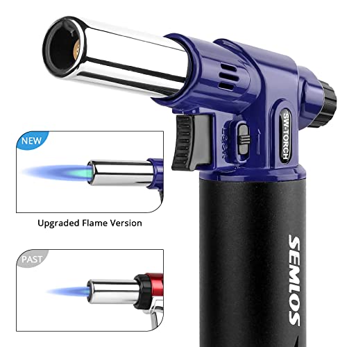 Semlos Kitchen Torch S-SW with Fuel Gauge, Refillable Butane Torch Lighter, One-handed Operation Blow Torch with Upgraded Safety Lock, Fit All Butane Tanks for Creme Brûlée, BBQ