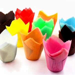 Sinrier 200 Count Tulip Baking Cups Cupcake Muffin Liner for Weddings, Birthdays, Baby Showers, Colourful and Natural（Ten color）