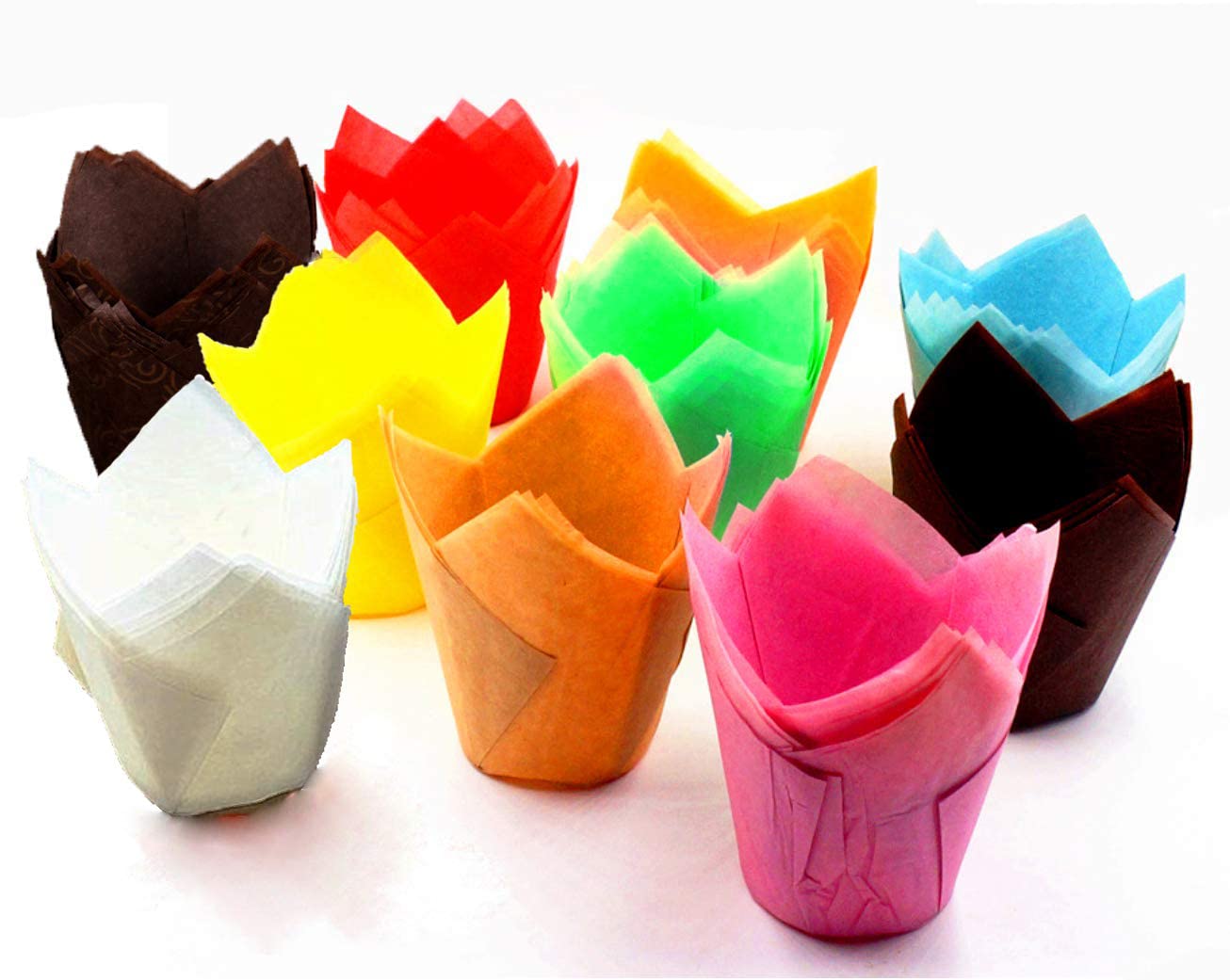 Sinrier 200 Count Tulip Baking Cups Cupcake Muffin Liner for Weddings, Birthdays, Baby Showers, Colourful and Natural（Ten color）