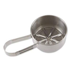 rsvp international endurance® stainless steel vintage one-hand sifter, 1 cup | top cakes, sift flour, marinade bbq & more | dishwasher safe | powder sugar, sift flour, spread toppings & more