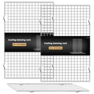 uouyoo cooling rack for baking, set of 2 stainless steel, 16x10 inches baking rack oven safe grid wire racks for roasting, grilling, and drying, oven safe and dishwasher friendly