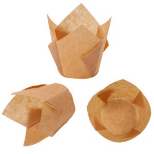 Ruisita 150 Pieces Mini Baking Cups Tulip Baking Cups Cupcake Liners Muffin Liners for Wedding, Birthday, Baby Shower Parties, Natural and Brown