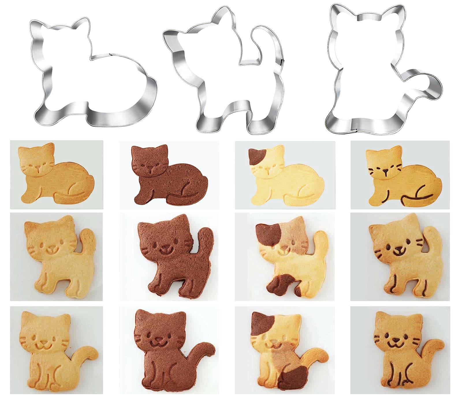 LUBTOSMN Kitty Cat Cookie Cutter Set-6 Piece-Cat Face, Kitty Butt, Kitty Cat Paw and 3 Cute Shapes Kitty Cat Body Cookie Cutters Molds for Kitty Cat Themed Party