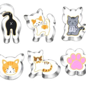 LUBTOSMN Kitty Cat Cookie Cutter Set-6 Piece-Cat Face, Kitty Butt, Kitty Cat Paw and 3 Cute Shapes Kitty Cat Body Cookie Cutters Molds for Kitty Cat Themed Party