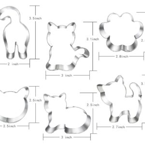 LUBTOSMN Kitty Cat Cookie Cutter Set-6 Piece-Cat Face, Kitty Butt, Kitty Cat Paw and 3 Cute Shapes Kitty Cat Body Cookie Cutters Molds for Kitty Cat Themed Party