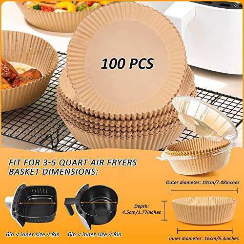 Air Fryer Liners 100PC, Disposable Air Fryer Paper Liners, Small Paper Liners for Air Fryer Basket, Non-stick, Water Oil-proof, Bowl-Shape Liner for Microwave, Non-Stick Air Fryer Liners Round 6.3Inch