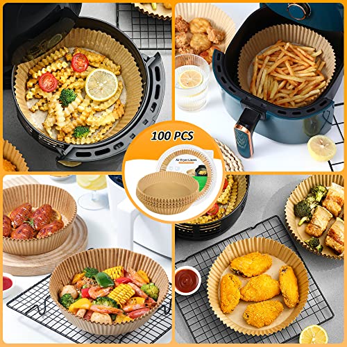 Air Fryer Liners 100PC, Disposable Air Fryer Paper Liners, Small Paper Liners for Air Fryer Basket, Non-stick, Water Oil-proof, Bowl-Shape Liner for Microwave, Non-Stick Air Fryer Liners Round 6.3Inch