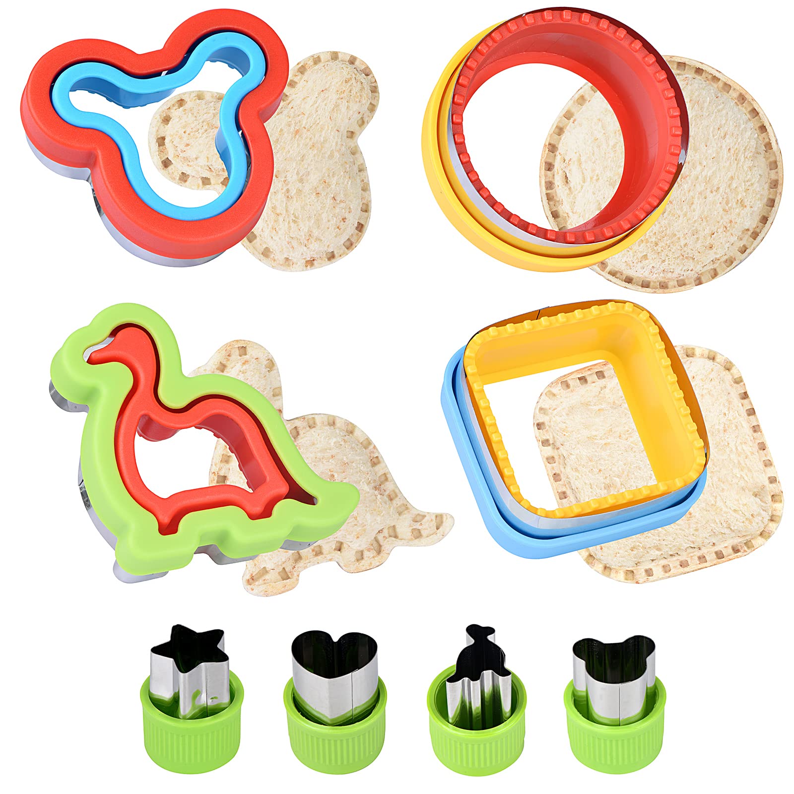 Hhyn Sandwich Cutter and Sealer - Uncrustables Maker Dinosaur Mickey Circle Square Shape Cookie Cutters Bread Decruster Pancake Maker DIY Sandwich Cutter for Kids - Vegetable Fruit Cutter Set