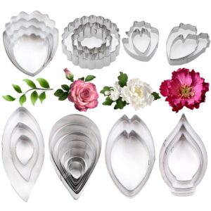 26pcs stainless steel gum paste flower and leaf cutter set fondant flower cookie cutter sugarcraft flower making tool for wedding,birthday cake decorating