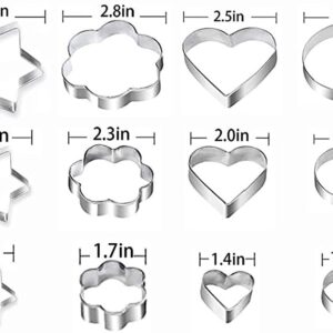 12PCS Stainless Steel Cookie Cutters Shapes Baking Set, Flower Round Heart Star Shape Biscuit Stainless Steel Metal Molds Cutters for Kitchen Baking Halloween Christmas Small Cookie Cutters