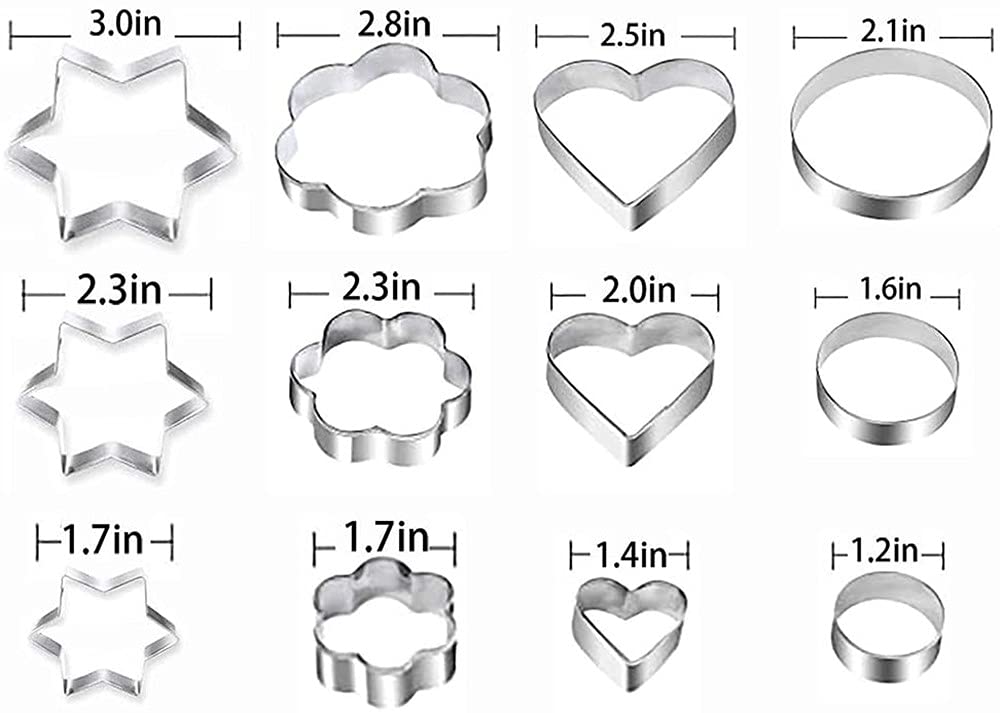 12PCS Stainless Steel Cookie Cutters Shapes Baking Set, Flower Round Heart Star Shape Biscuit Stainless Steel Metal Molds Cutters for Kitchen Baking Halloween Christmas Small Cookie Cutters