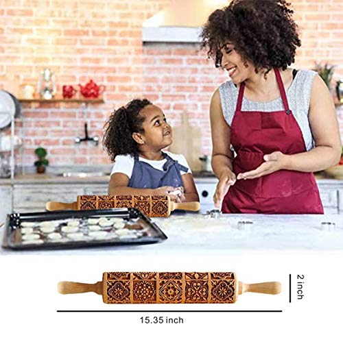 Cookie Stamp Roller Press Biscuit Maker Wooden with Vintage and Traditional Pattern Kitchen Tools Making Funny Food for Kids(Vintage pattern)