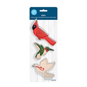 r & m international 2024 bird cardinal, hummingbird, and dove, 3-piece cookie cutter set, silver