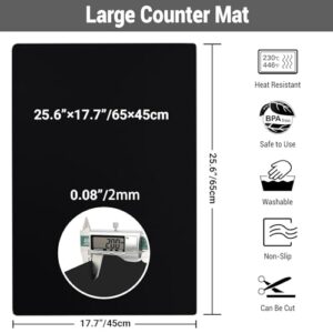 Ewen 25.6x17.7 Inch Large Silicone Kitchen Counter Mat, 2MM Thick Heat Resistant Countertop Protector, Silicone Mat Under Air Fryer, Toaster Oven, Microwave, Coffee Maker, Cutting Board, Drill, Black