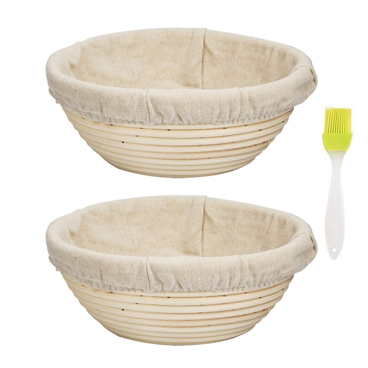 2pcs 7" Banneton Proofing Basket Round Bread Brotform with Liner Eco-Friendly Natural Rattan for Professional & Home Bakers