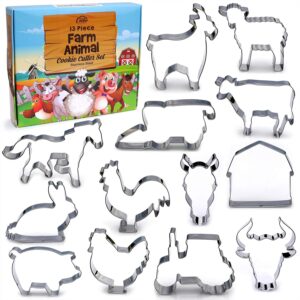 farm animal cookie cutter set, 13 piece set, premium food grade stainless steel, dishwasher safe