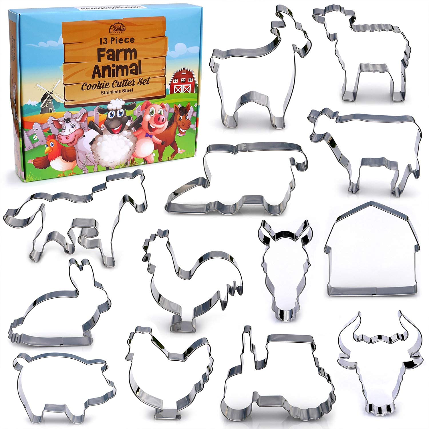 Farm Animal Cookie Cutter Set, 13 Piece Set, Premium Food Grade Stainless Steel, Dishwasher Safe