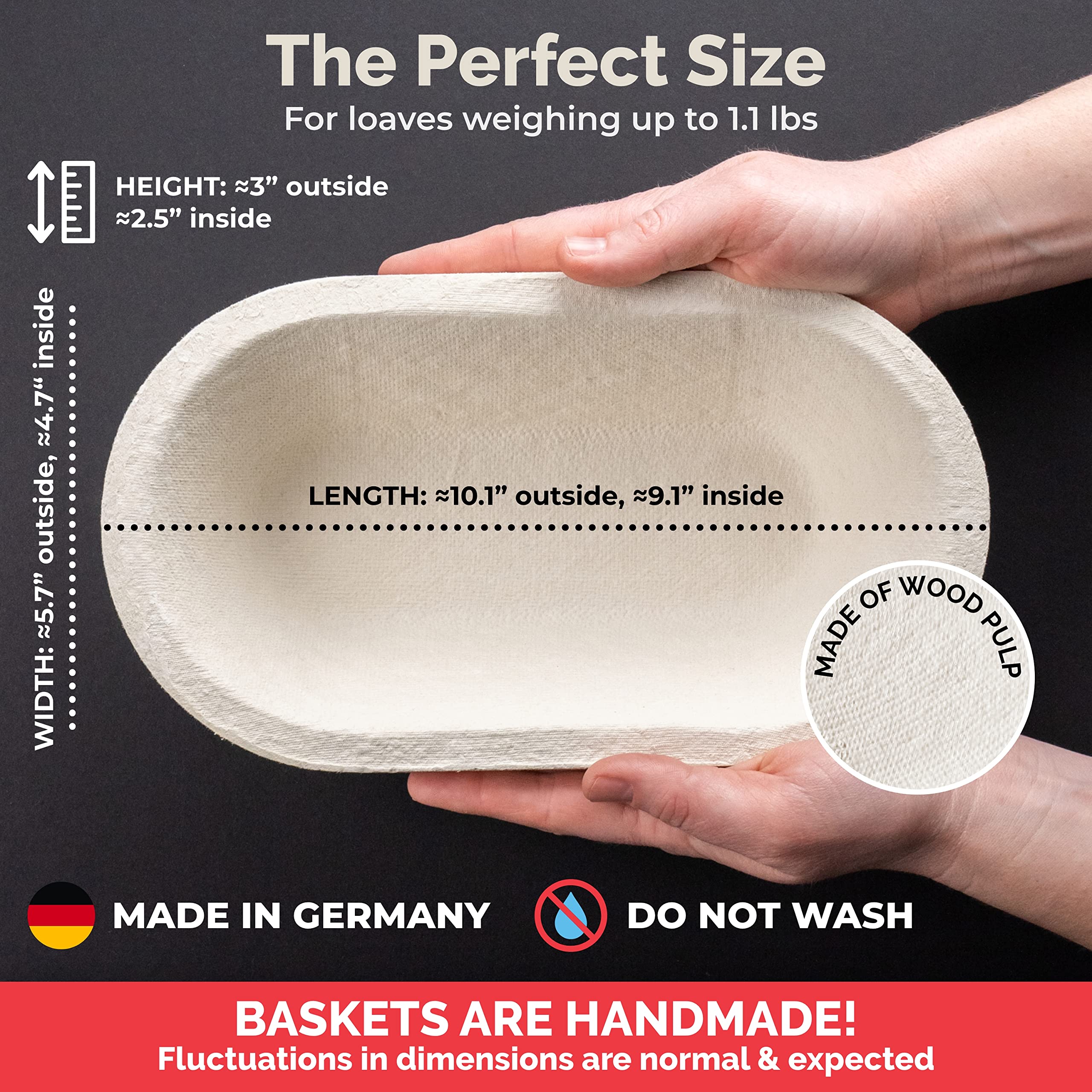 Bulka Oval Banneton Bread Proofing Basket Brotform Spruce Wood Pulp Small Oval 500g - Plane Non-Stick Batard Dough Proving Bowl Boule Container Bread Making Sourdough Artisan Loaves, Made in Germany.