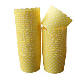 BAKE-IN-CUP 50-Pack Paper Baking Cups, Greaseproof Disposable Cupcake Muffin Liners (Large, Yellow Polka Dots)