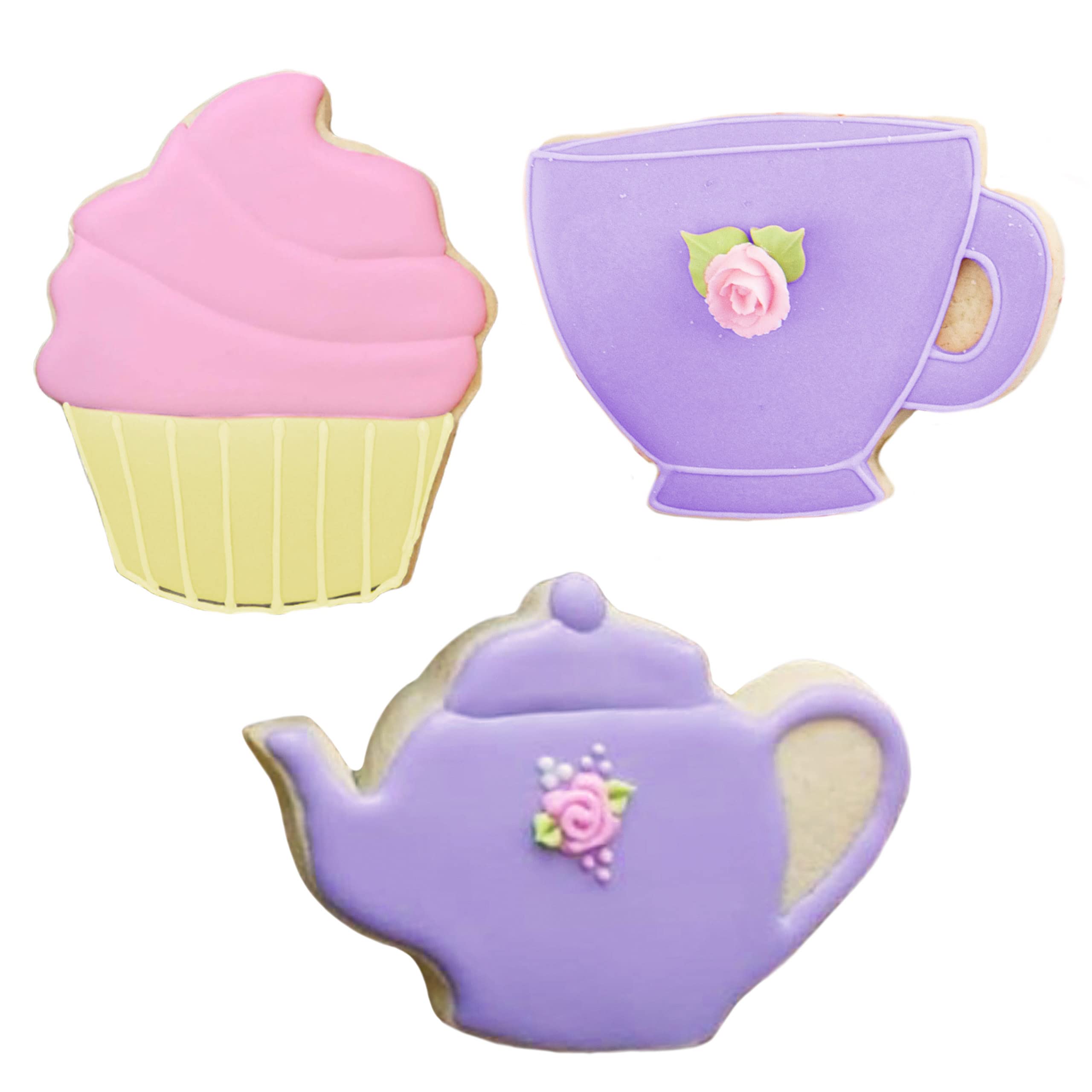 Tea Party Cookie Cutters 3-Pc. Set Made in the USA by Ann Clark, Teapot, Teacup, Cupcake