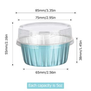 Baking Cups with Lids, 100 PCS 5oz Blue Aluminum Foil Baking dessert containers, Clear Pudding Cups for Wedding,Christmas,Kitchen,Birthday Party,Various Holiday Parties