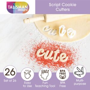 Talisman Designs Script Cookie Cutters | Set of 26 | White | Made of BPA Free Plastic | Small Letter Cutters for Cookies, Pies, Dough & Fondant | Baking Alphabet Cookie Cutters