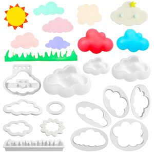 14 pieces cloud shape mold set, 11 pieces cloud cookie cutters and 3 pieces 3d cloud silicone molds fondant cloud cutter cake mold fondant cutter (cloud)