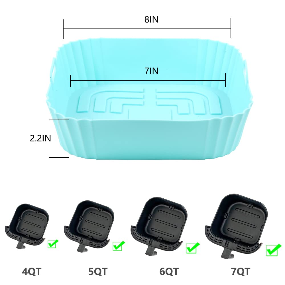 4 Pack Square Silicone Air Fryer Liners for 4-7 QT Air Fryers, Reusable Air Fryer Silicone Liners, Heat-Resistant Air Fryer Liners Silicone Material, BPA Free and Dishwasher Safe