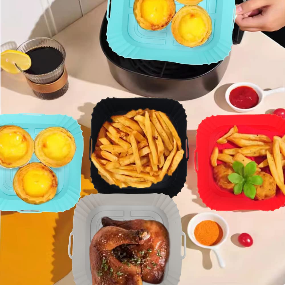 4 Pack Square Silicone Air Fryer Liners for 4-7 QT Air Fryers, Reusable Air Fryer Silicone Liners, Heat-Resistant Air Fryer Liners Silicone Material, BPA Free and Dishwasher Safe