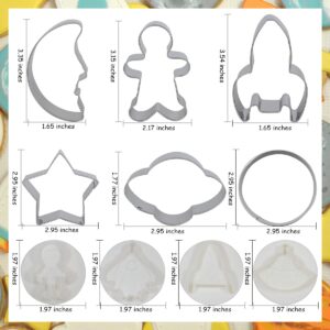 Space Cookie Cutters, Outer Space Fondant Stamper Set, Spaceship Astronaut Rocket Moon Star Planet Circle Pastry Biscuit Cake Baking Mold for Party Supplies