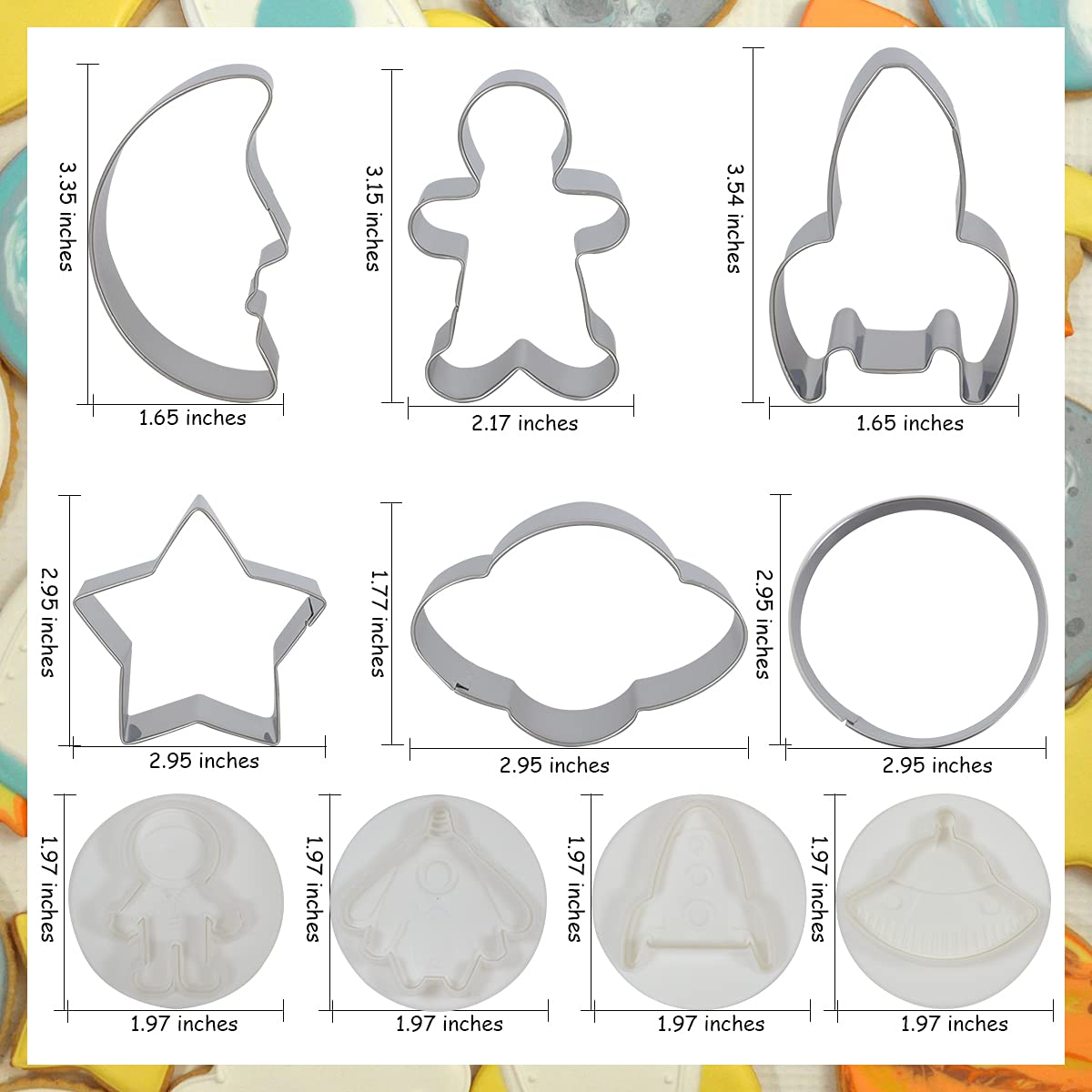 Space Cookie Cutters, Outer Space Fondant Stamper Set, Spaceship Astronaut Rocket Moon Star Planet Circle Pastry Biscuit Cake Baking Mold for Party Supplies