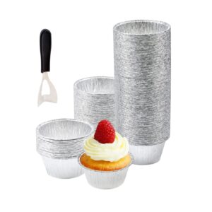 aluminum foil baking cups, 200 pack disposable 4 oz ramekins aluminum cupcake muffin liners silver foil baking cups for cupcake, muffin, creme brulee, egg tart, souffle, pudding