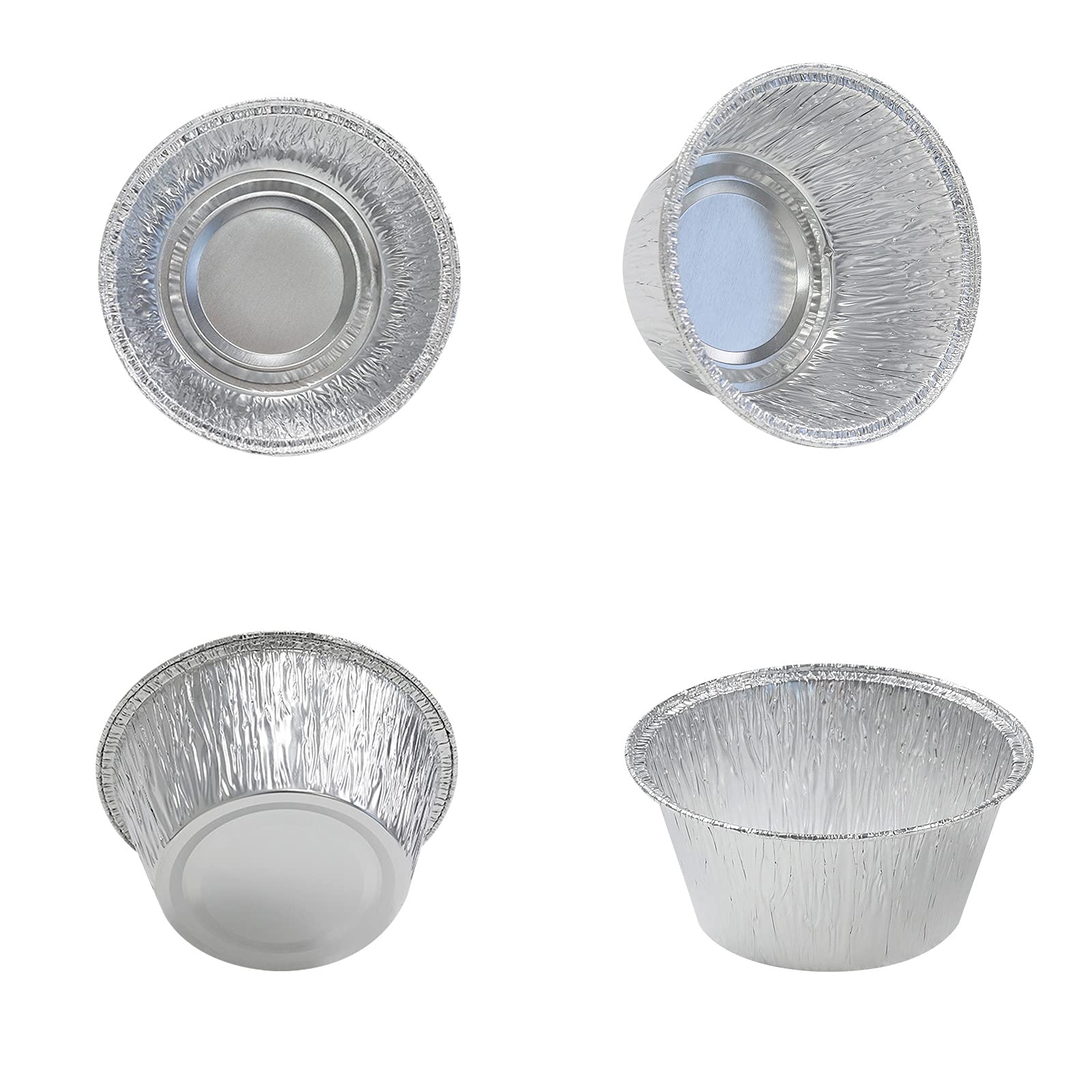 Aluminum Foil Baking Cups, 200 Pack Disposable 4 Oz Ramekins Aluminum Cupcake Muffin Liners Silver Foil Baking Cups for Cupcake, Muffin, Creme Brulee, Egg Tart, Souffle, Pudding