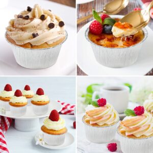 Aluminum Foil Baking Cups, 200 Pack Disposable 4 Oz Ramekins Aluminum Cupcake Muffin Liners Silver Foil Baking Cups for Cupcake, Muffin, Creme Brulee, Egg Tart, Souffle, Pudding