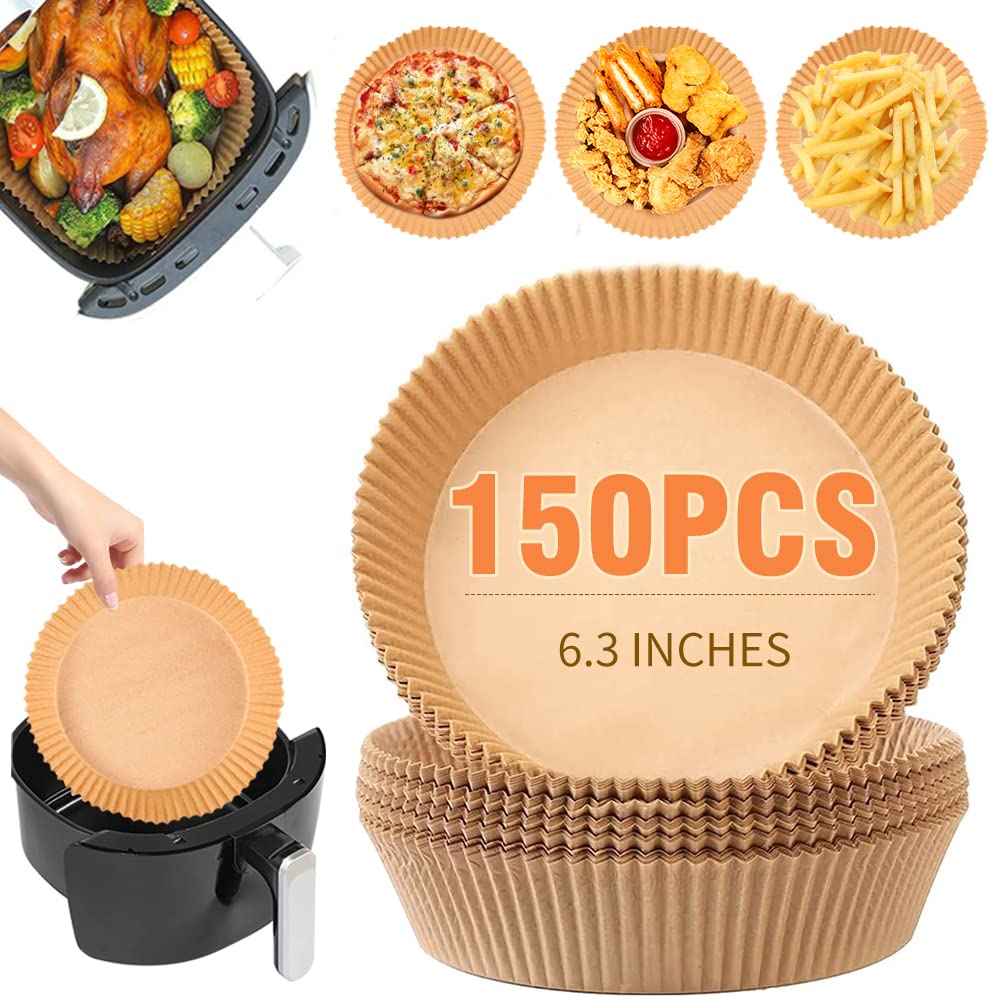 150PCS Air Fryer Disposable Paper Liner, Nantala Round Air Fryer Paper Liners, Parchment Paper Non-Stick, Water-proof, Food Grade Paper Liner for Baking Roasting Microwave (6.3 Inch)