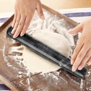 Flexzion French Rolling Pin, 12 Inch Black Marble Rolling Pins for Baking with Wooden Base Holder Stand - Non-Stick Baking Roller for Baking Fondant, Crust, Pastry, Cookies, Pizza, Pasta