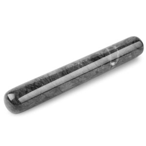 Flexzion French Rolling Pin, 12 Inch Black Marble Rolling Pins for Baking with Wooden Base Holder Stand - Non-Stick Baking Roller for Baking Fondant, Crust, Pastry, Cookies, Pizza, Pasta