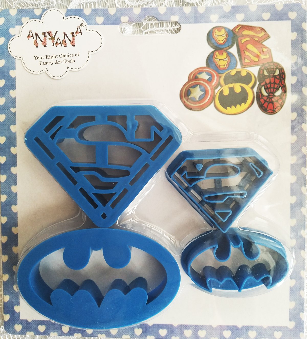 Anyana 4pcs set Super Hero Batman Superman cartoon Cookie impression Cutter pastry stamp biscuit mold Sugarcraft Cake Decoration