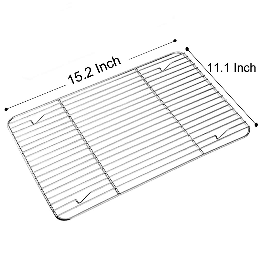 TeamFar Baking Rack, Cooling Roasting Rack Stainless Steel for Baking Sheet Oven Pan, Healthy & Rust Free, Oven & Dishwasher Safe - Set of 3 (15.2’’×11.1’’)