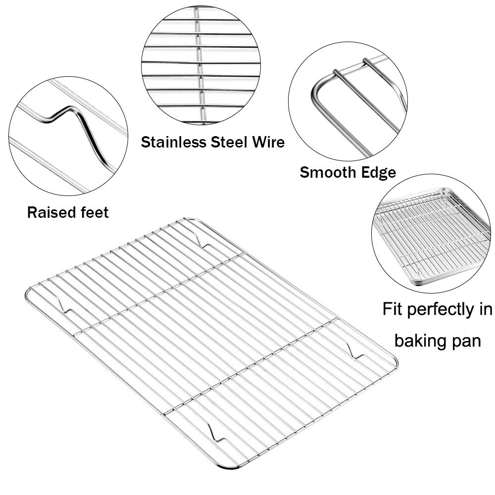 TeamFar Baking Rack, Cooling Roasting Rack Stainless Steel for Baking Sheet Oven Pan, Healthy & Rust Free, Oven & Dishwasher Safe - Set of 3 (15.2’’×11.1’’)